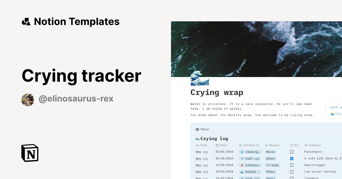 Crying tracker Template | Notion Marketplace