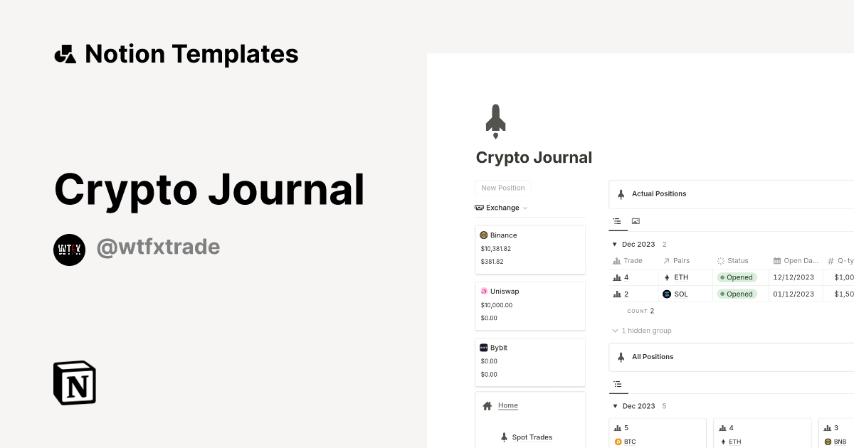 Crypto Journal Template by WTFX | Trading | Notion Marketplace
