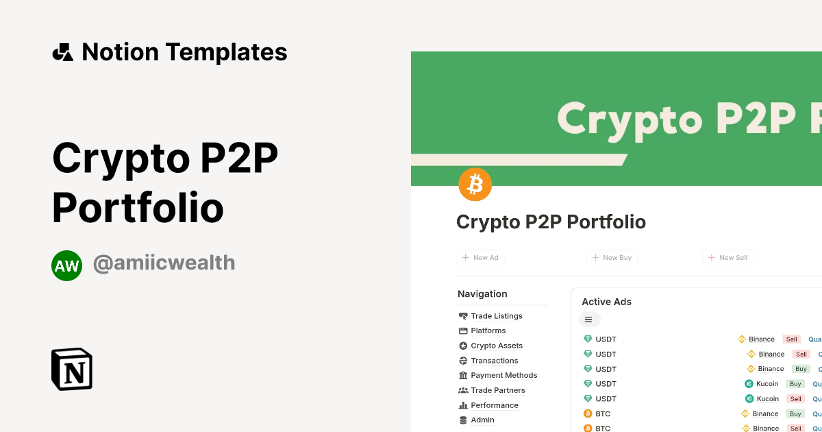 Crypto P2P Portfolio Template by AMIIC Wealth | Notion Marketplace