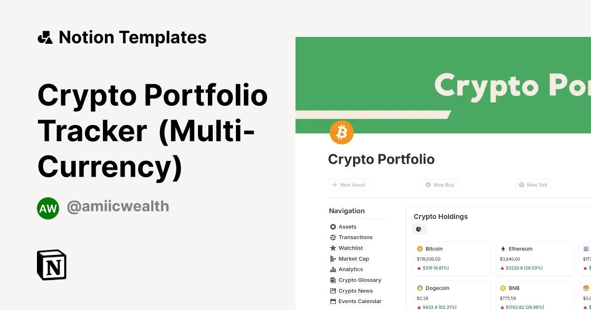 Crypto Portfolio Tracker (Multi-Currency) Template by AMIIC Wealth | Notion Marketplace
