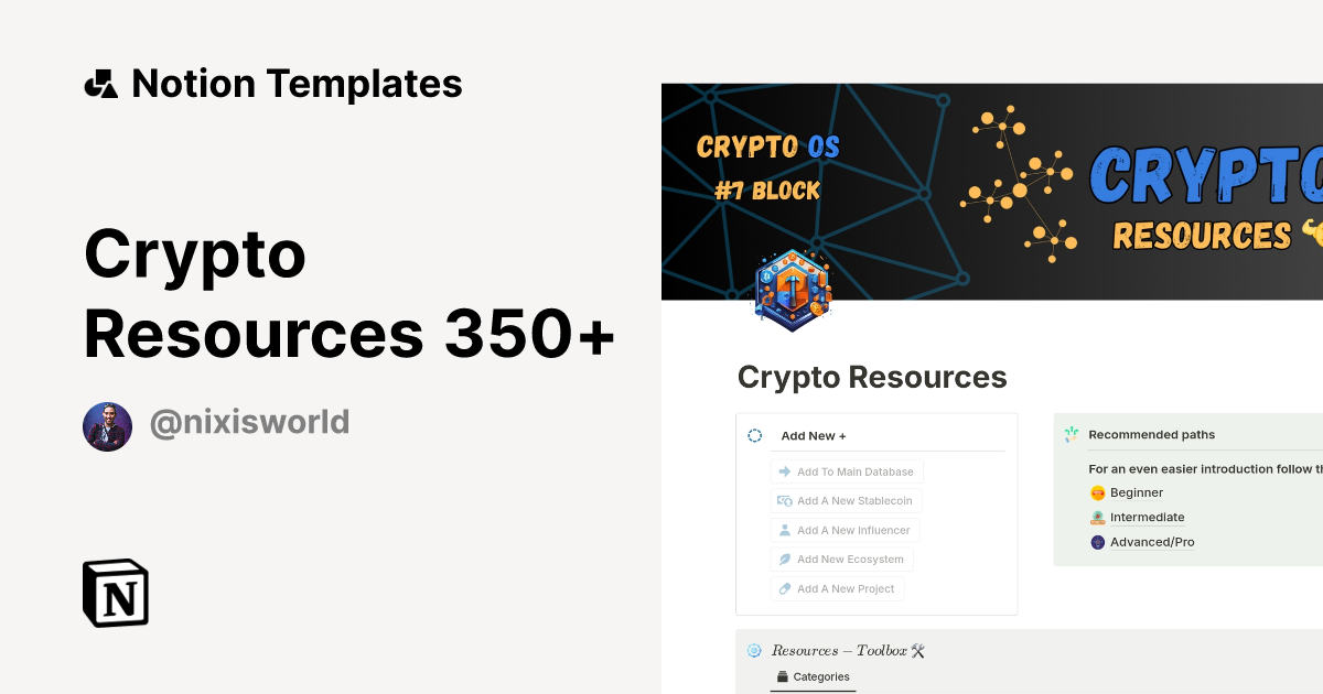 Crypto Resources 350+ Template by Nixi | Crypto ⚡ | Notion Marketplace