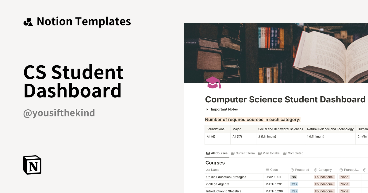 CS Student Dashboard Template by Yousif Eltayeb | Notion Marketplace