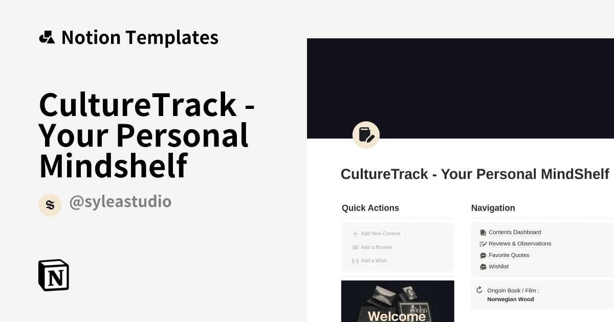 CultureTrack - Your Personal Mindshelf Template | Notion Marketplace