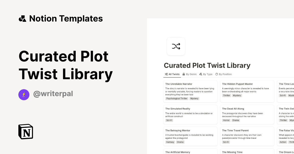 Curated Plot Twist Library Template by writerpal | Notion Marketplace