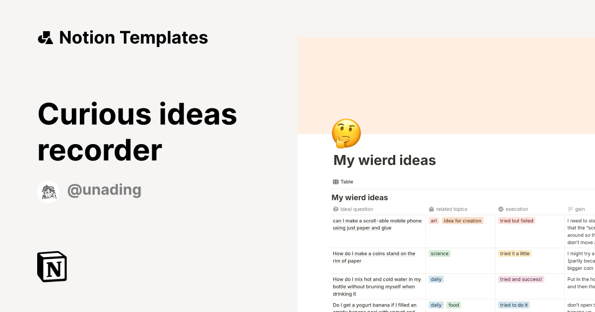 Curious ideas recorder Template | Notion Marketplace