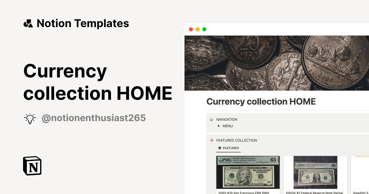 Currency collection HOME Template | Notion Marketplace