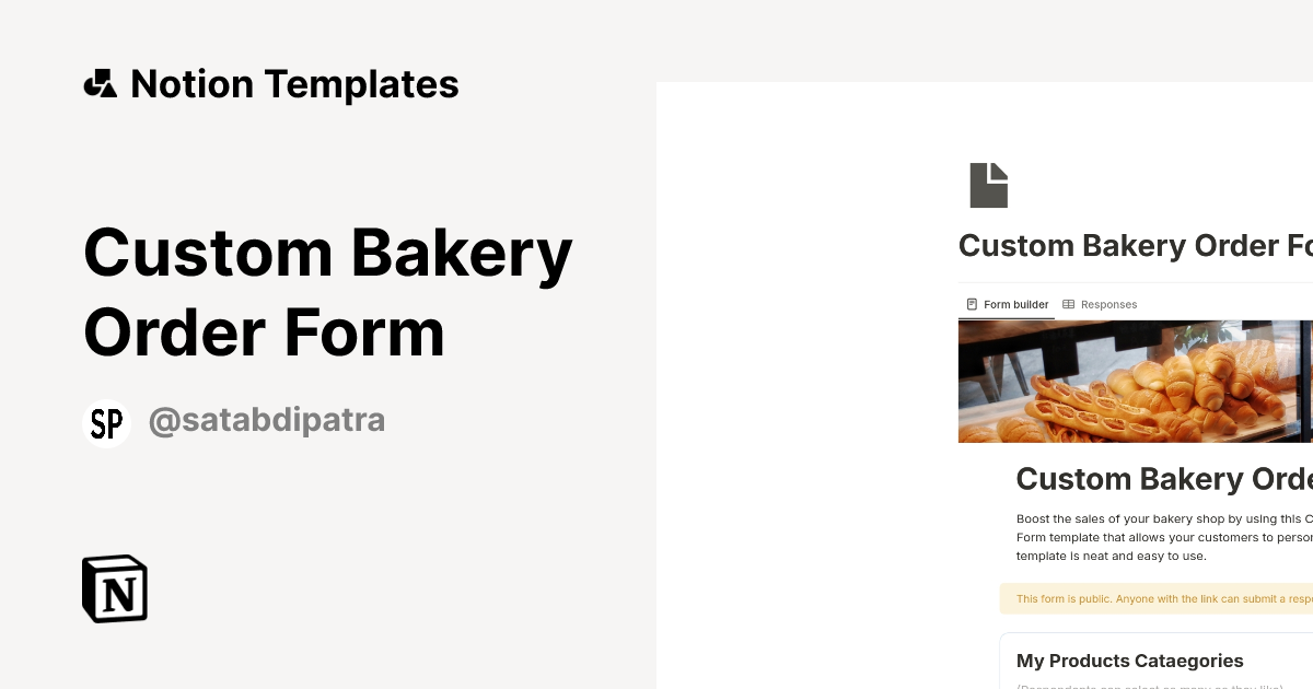Custom Bakery Order Form Template by Satabdi Patra | Notion Marketplace
