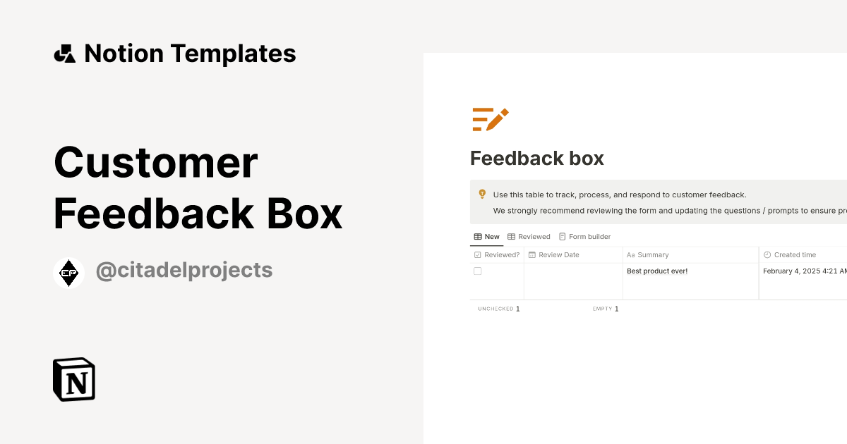 Customer Feedback Box Template by Citadel Projects | Notion Marketplace