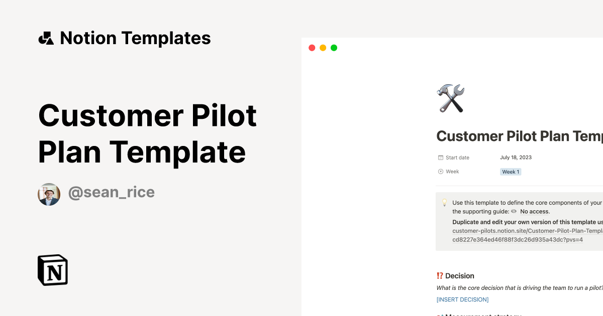 Customer Pilot Plan Template Template by Sean Rice | Notion Marketplace