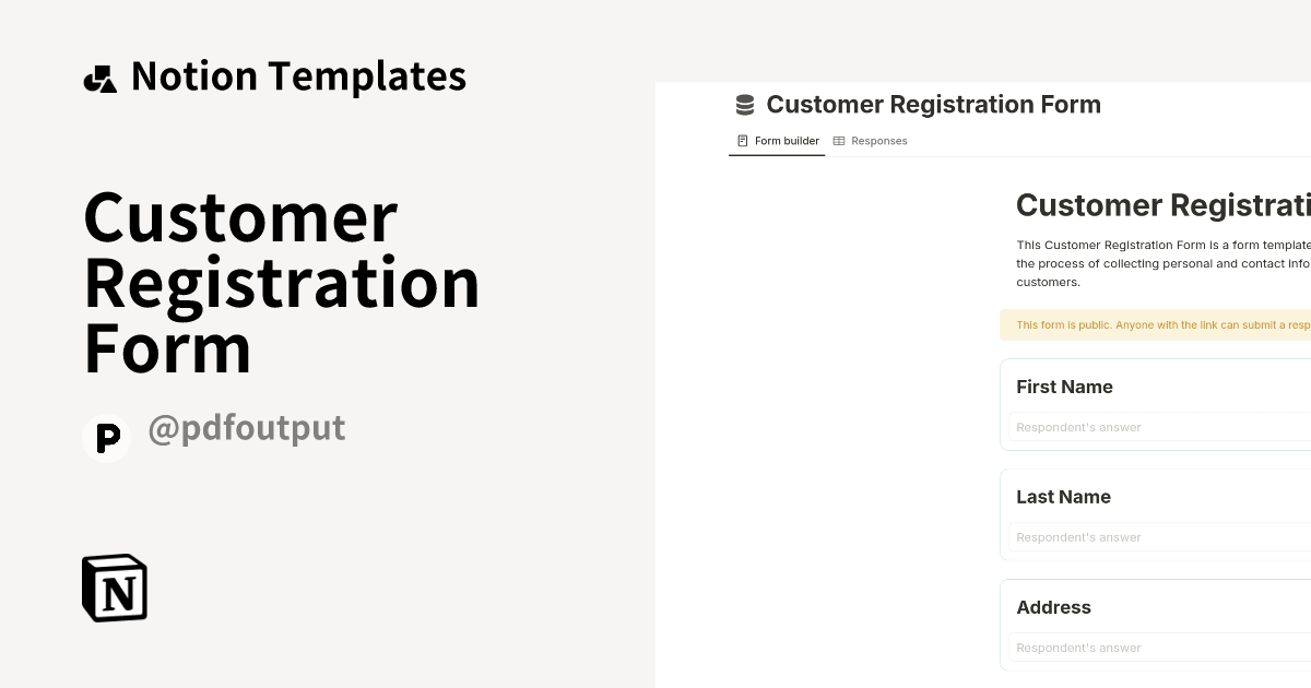 Customer Registration Form Template by PDFOutput | Notion Marketplace