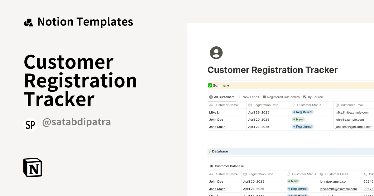 Customer Registration Tracker Template by Satabdi Patra | Notion ...
