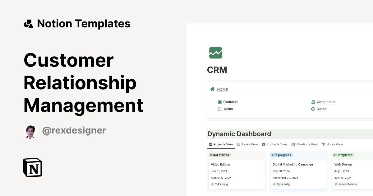 Customer Relationship Management Template by Rex | Notion Marketplace