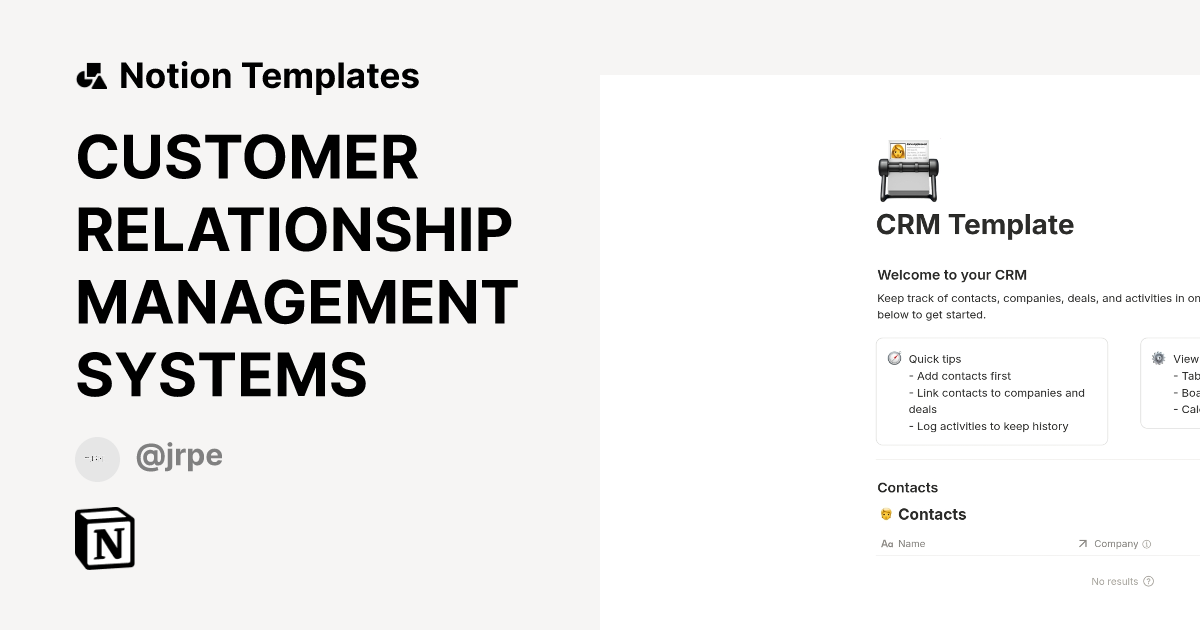 CUSTOMER RELATIONSHIP MANAGEMENT SYSTEMS Template by Jrpe | Notion Marketplace