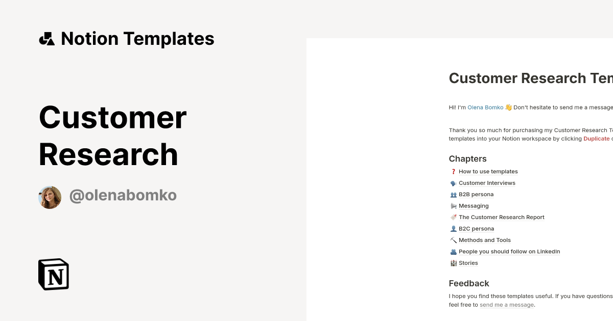 Customer Research Template by Olena Bomko | Notion Marketplace