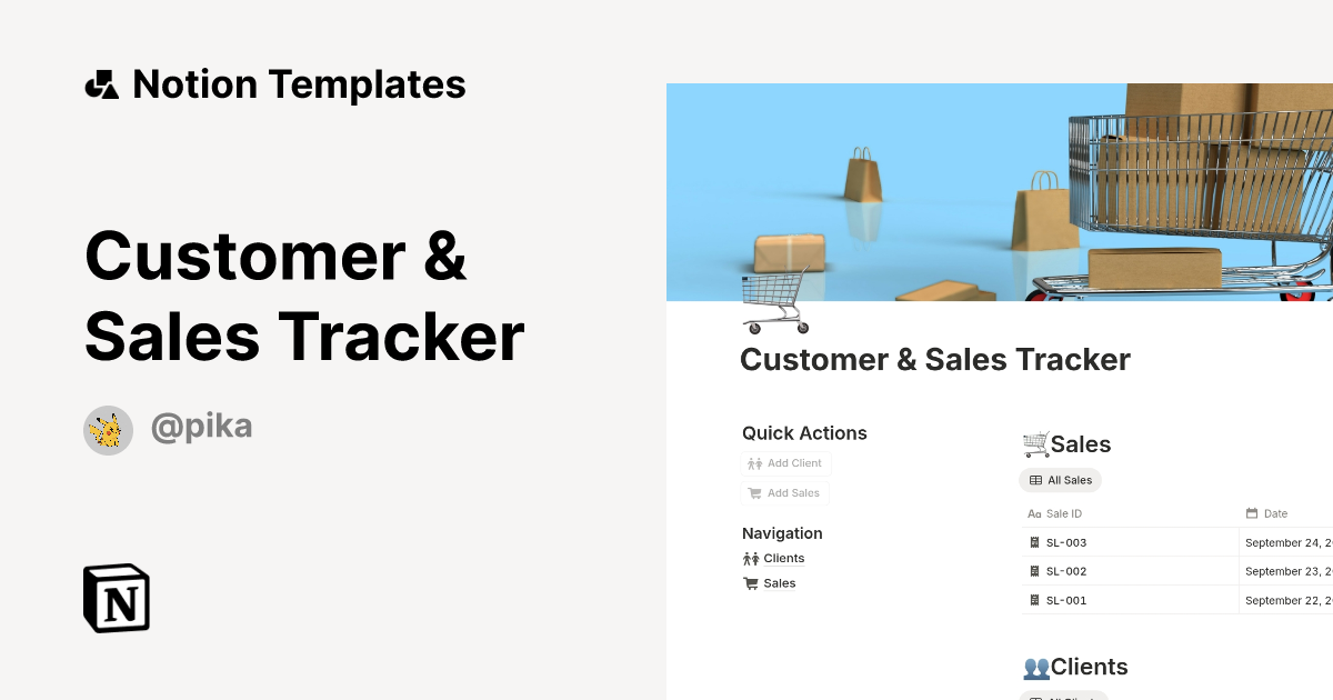 Customer & Sales Tracker Template by Pika | Notion Marketplace