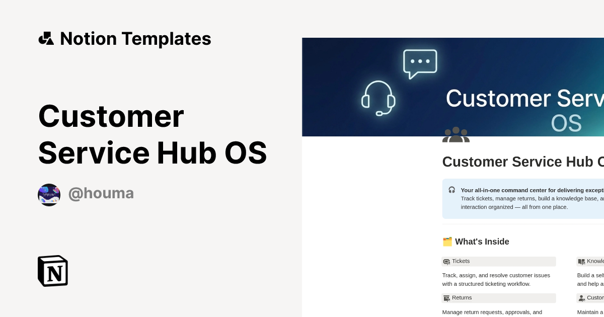 Customer Service Hub OS Template by HoumaN0tion | Notion Marketplace