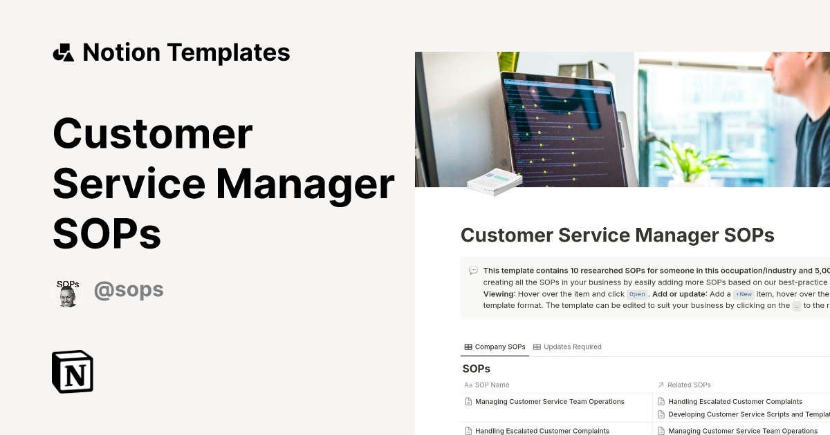 Customer Service Manager SOPs Template | Notion Marketplace