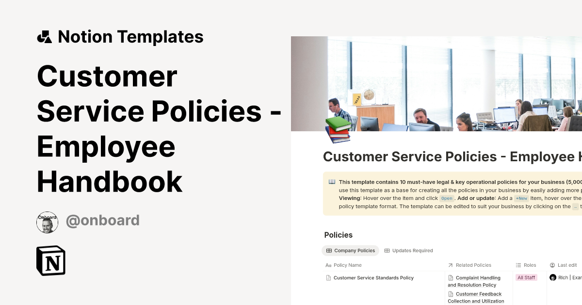 Customer Service Policies - Employee Handbook Template by Onboarding ...