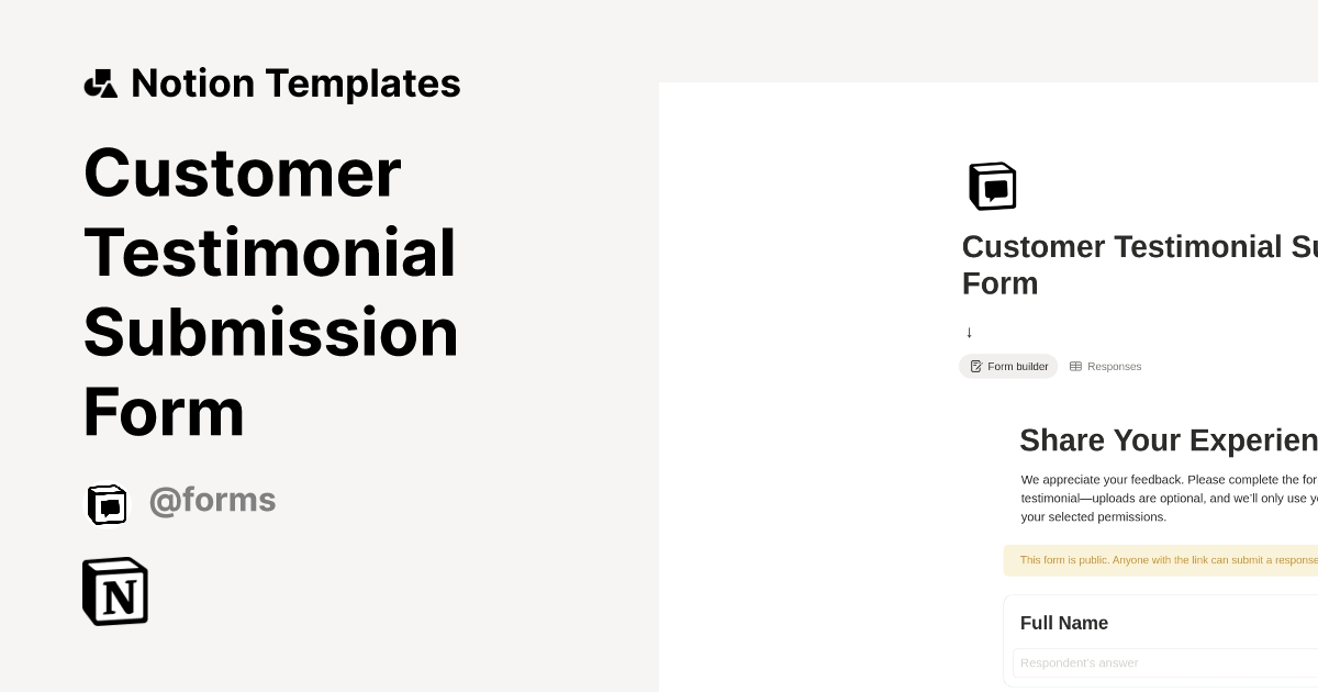 Customer Testimonial Submission Form Template by Forms | Notion Marketplace