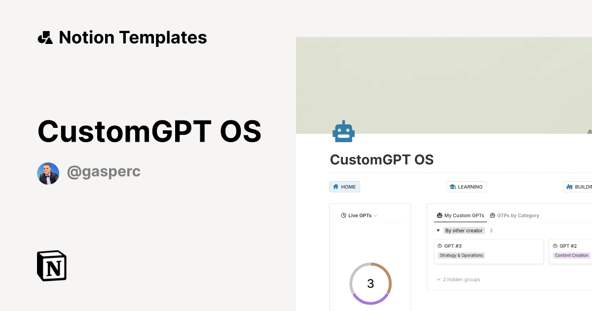CustomGPT OS Template by Gasper C. | Notion Marketplace
