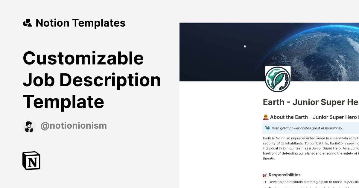 Customizable Job Description Template Template by Notionionism | Notion ...