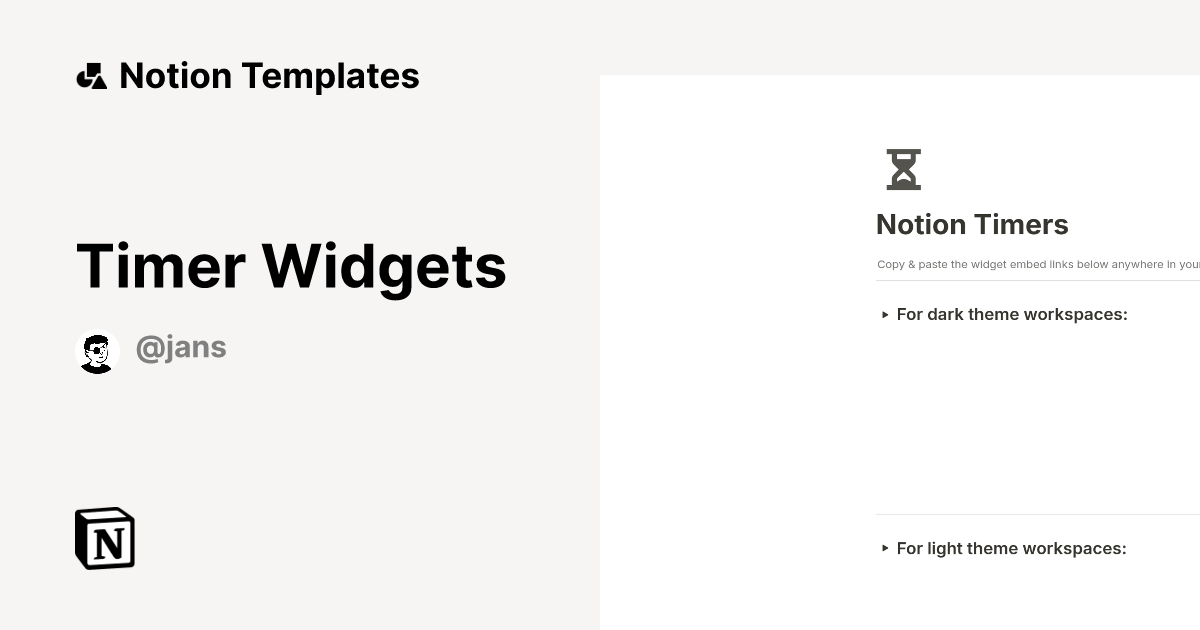 Timer Widgets Template by Jans | Notion Marketplace