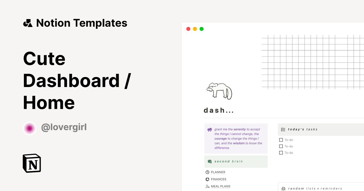 Cute Dashboard / Home Template by Lovergirl | Notion Marketplace