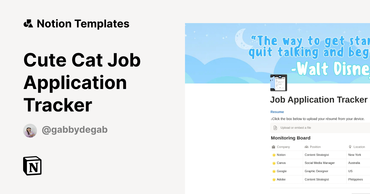 Cute Cat Job Application Tracker Template | Notion Marketplace