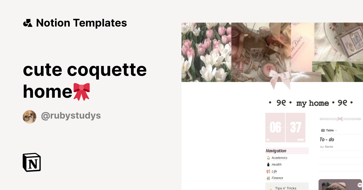 cute coquette home🎀 Template by rubystudys | Notion Marketplace