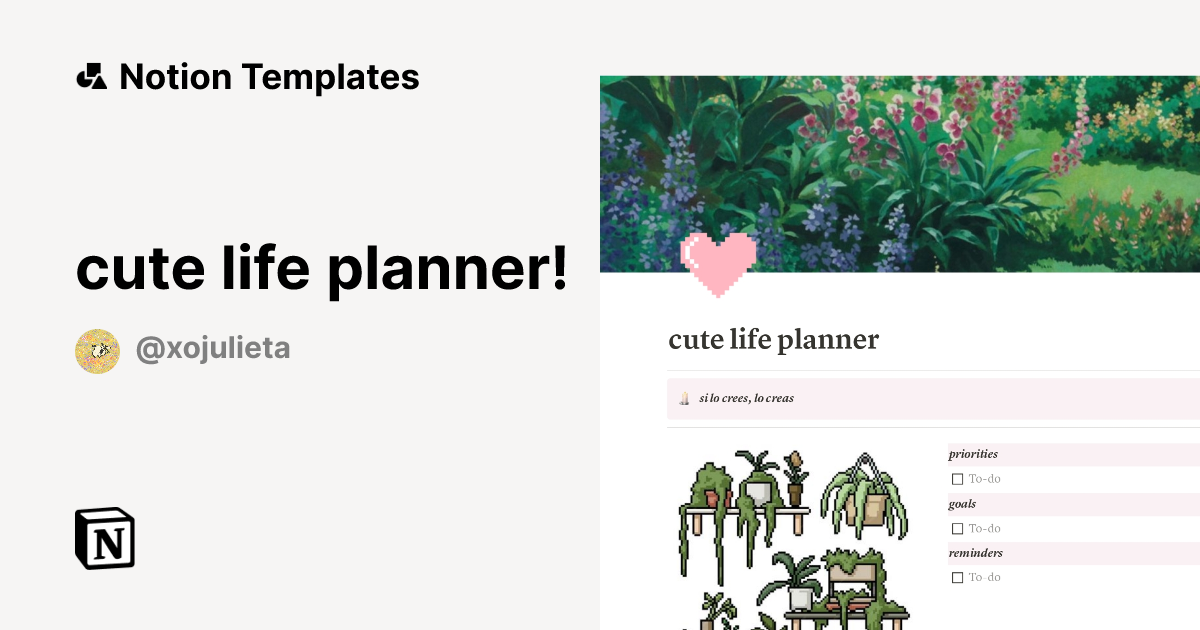 cute life planner! Template by Julieta | Notion Marketplace