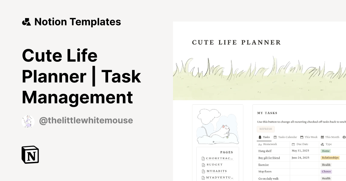 Cute Life Planner | Task Management Template | Notion Marketplace