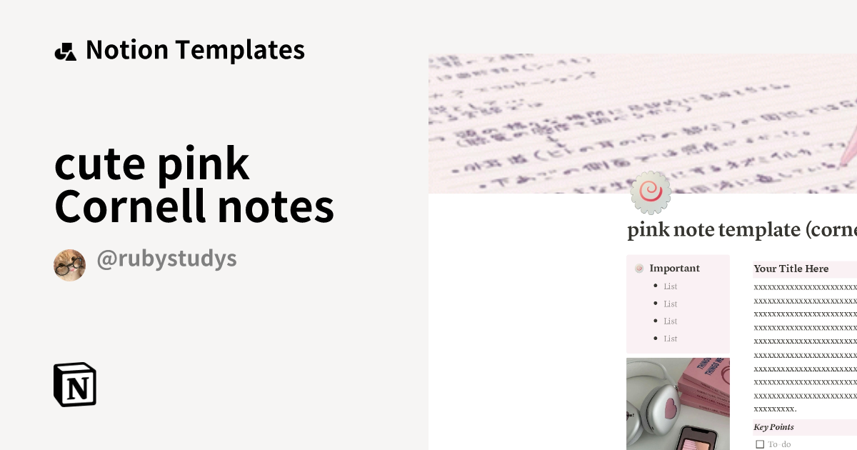 cute pink Cornell notes Template | Notion Marketplace