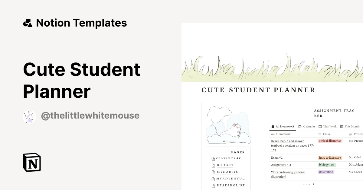Cute Student Planner Template by The Little White Mouse | Notion ...