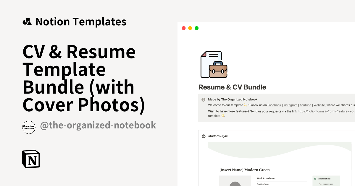 CV & Resume Template Bundle (with Cover Photos) Template | Notion ...