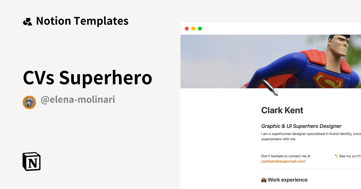 CVs Superhero Template by Elena Molinari | Notion Marketplace