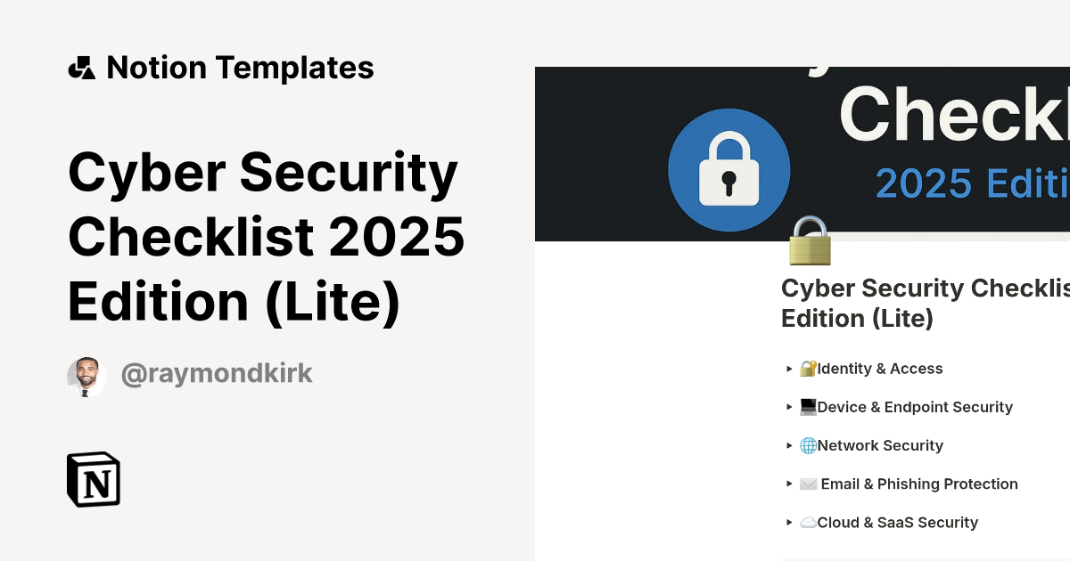 Cyber Security Checklist 2025 Edition (Lite) Template | Notion Marketplace