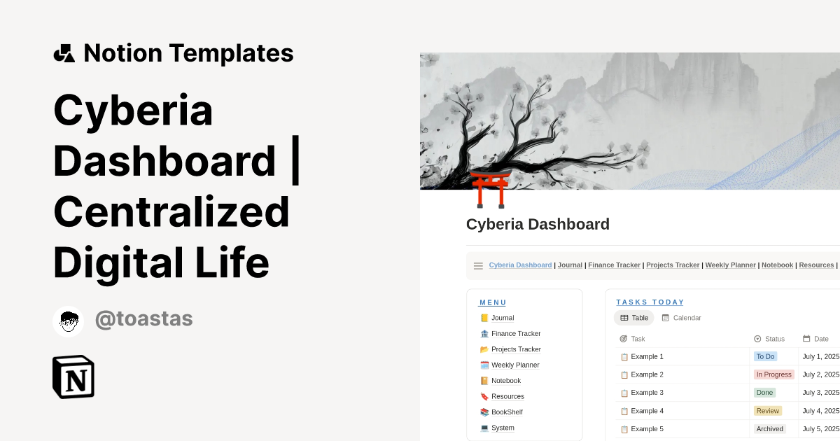 Cyberia Dashboard | Centralized Digital Life Template by Toast | Notion Marketplace