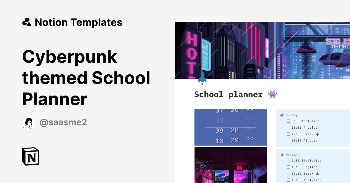 Cyberpunk themed School Planner Template | Notion Marketplace