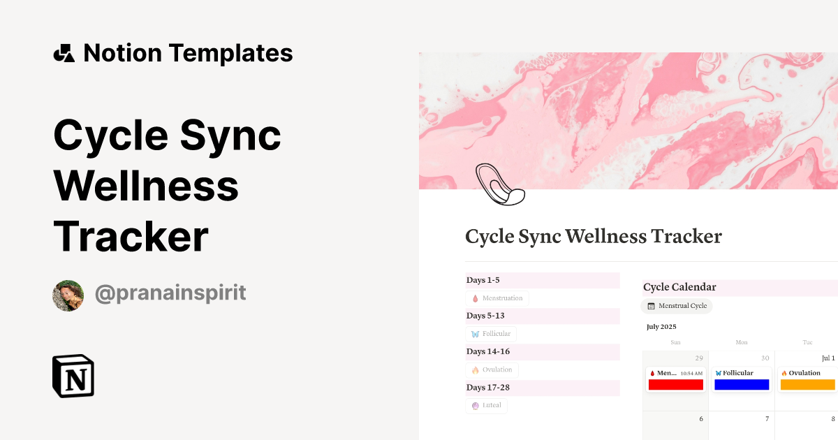 Cycle Sync Wellness Tracker Template by Pranainspirit | Notion Marketplace