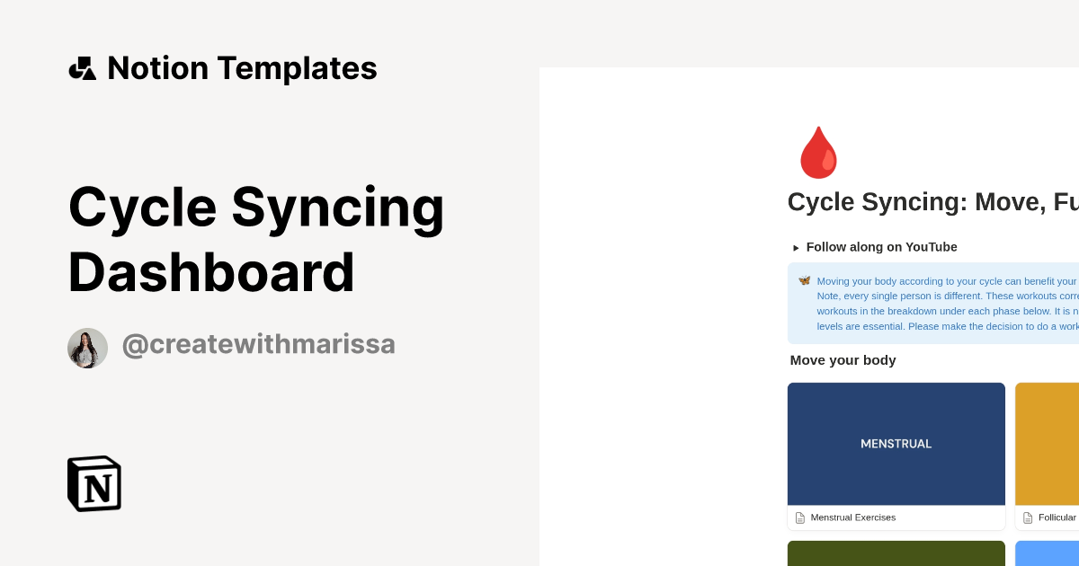 Cycle Syncing Dashboard Template by Create With Marissa | Notion ...
