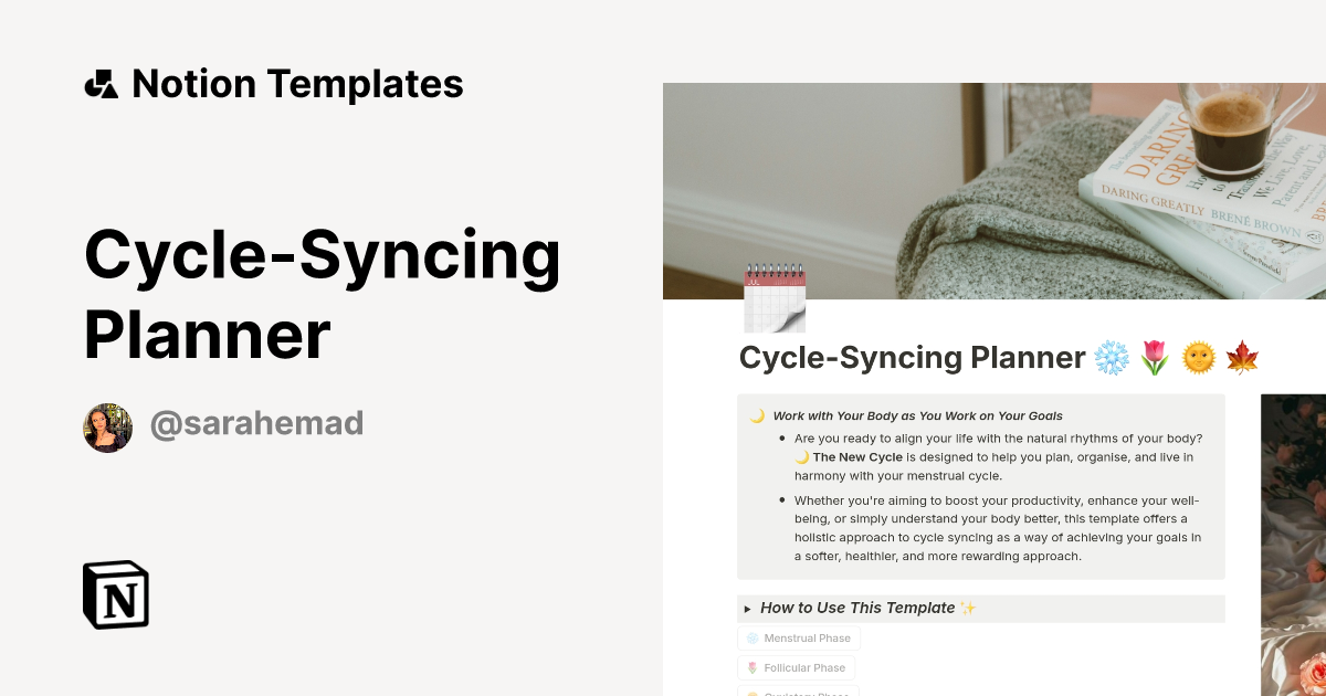 Cycle-Syncing Planner Template by Sarah Emad | Notion Marketplace