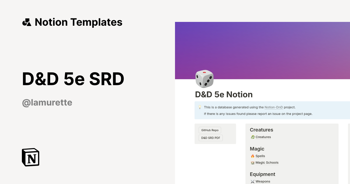 D&D 5e SRD Template by Lamurette | Notion Marketplace