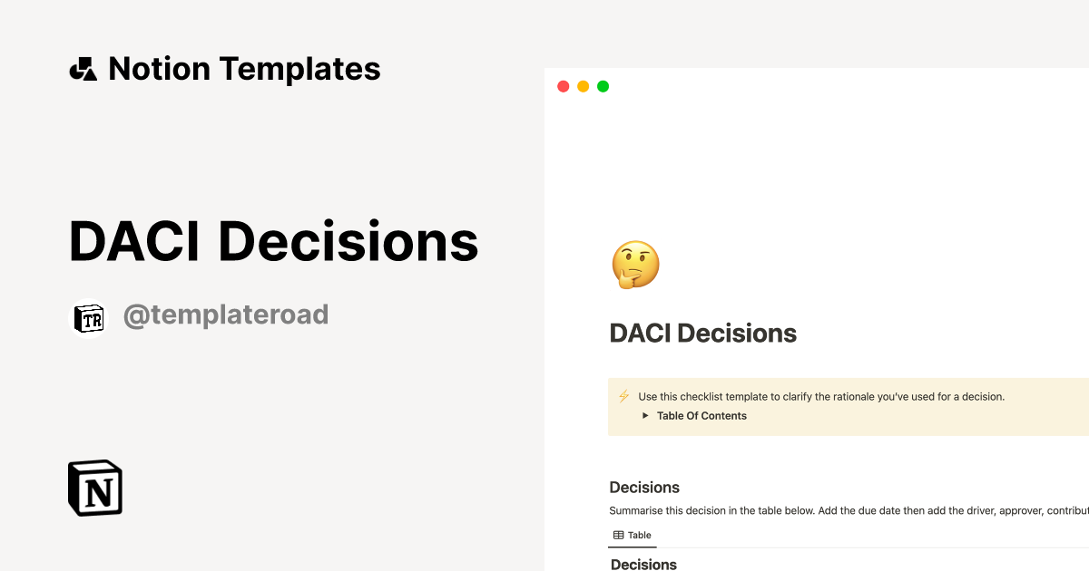 DACI Decisions Template by Template Road | Notion Marketplace
