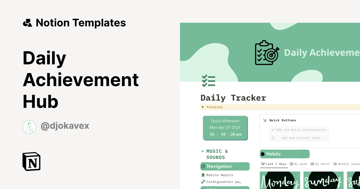 Daily Achievement Hub Template | Notion Marketplace
