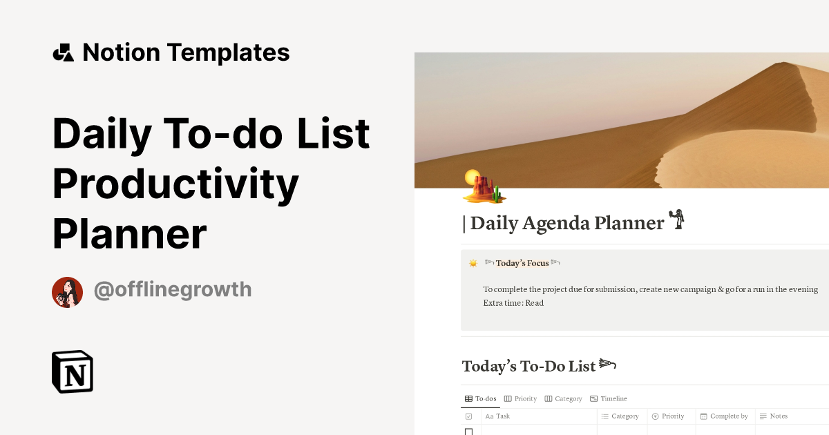 Daily To-do List Productivity Planner Template by Offline Growth ...