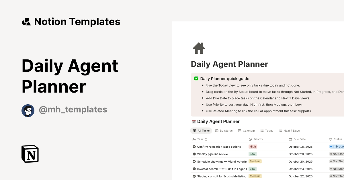 Daily Agent Planner Template | Notion Marketplace