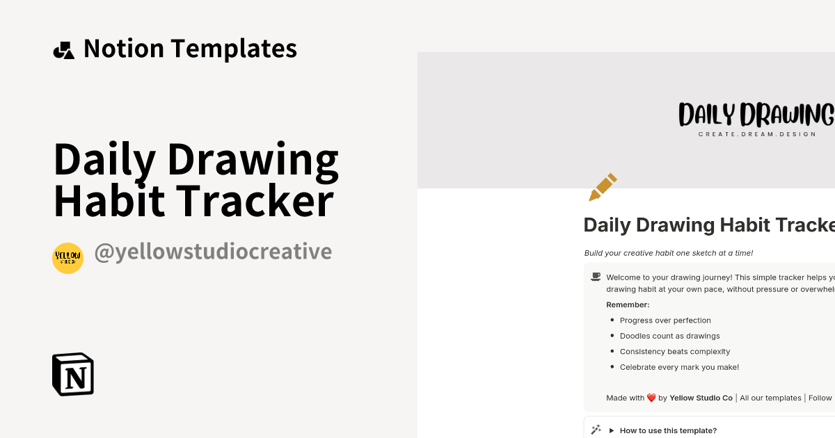 Daily Drawing Habit Tracker Template | Notion Marketplace