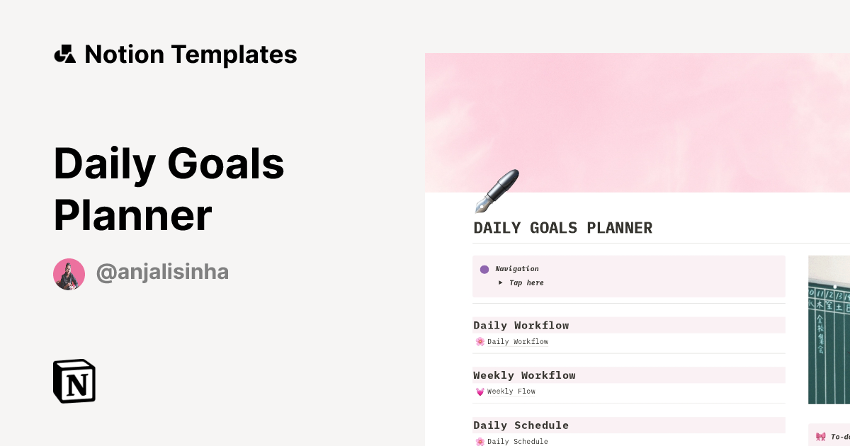 Daily Goals Planner Template by Anjali Sinha | Notion Marketplace