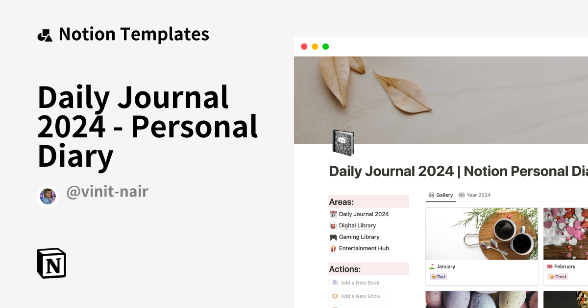 Daily Journal 2024 - Personal Diary Template | Notion Marketplace