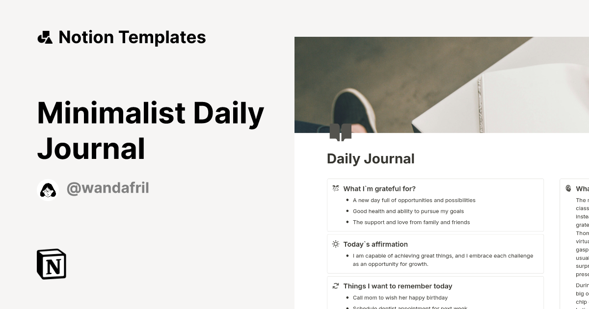 Minimalist Daily Journal Template | Notion Marketplace